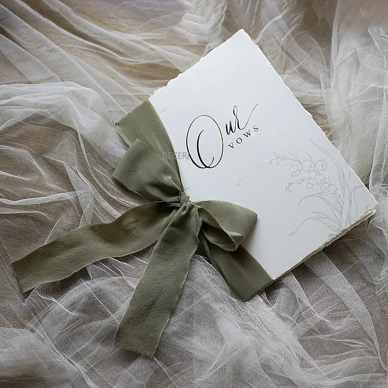 Wedding Oath Cards With Silk Ribbon Hand Teared Edges, Bridal & Groom ...