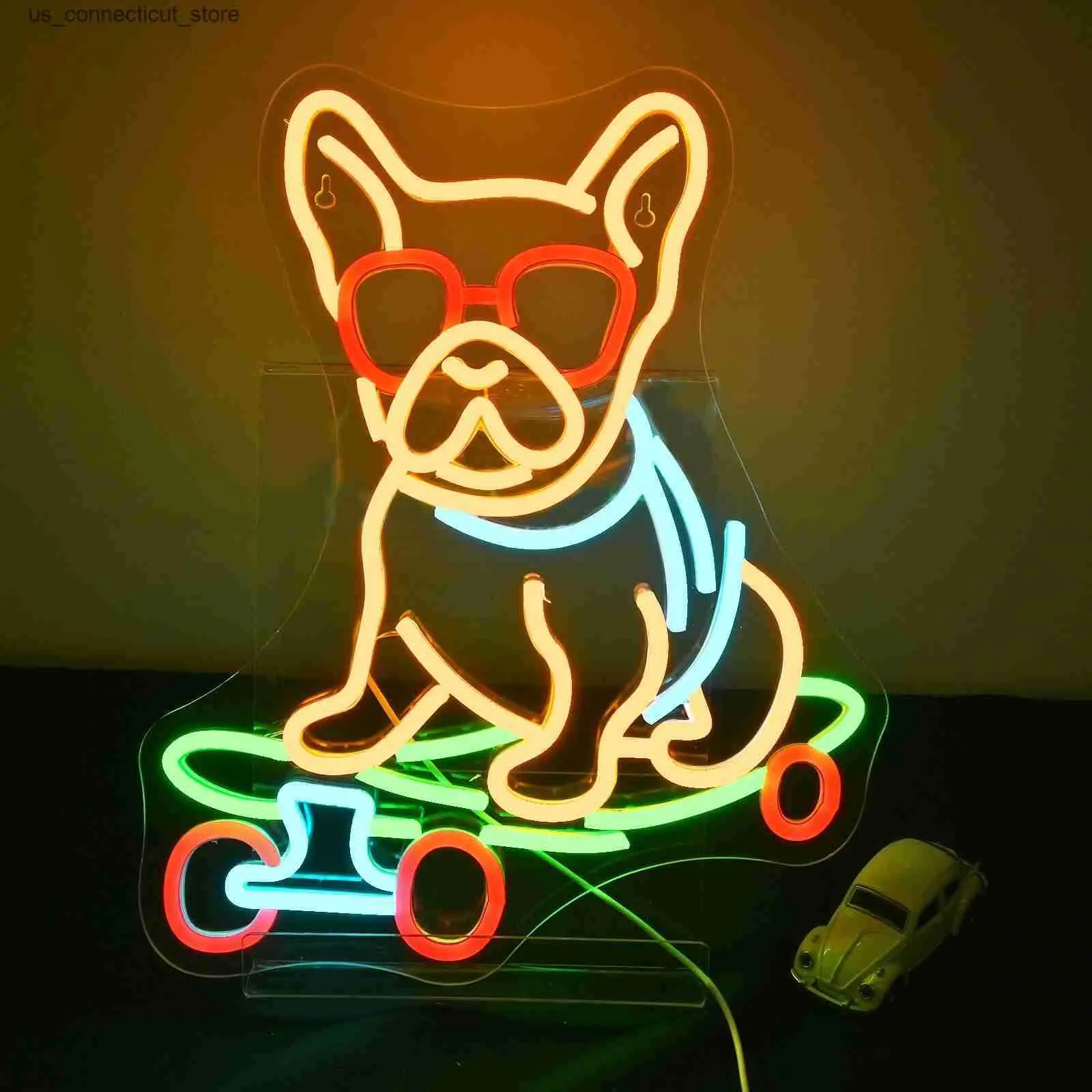 USB Dimmable LED Neon Shaped Skateboards Dog Sign Cute Animal Light For ...