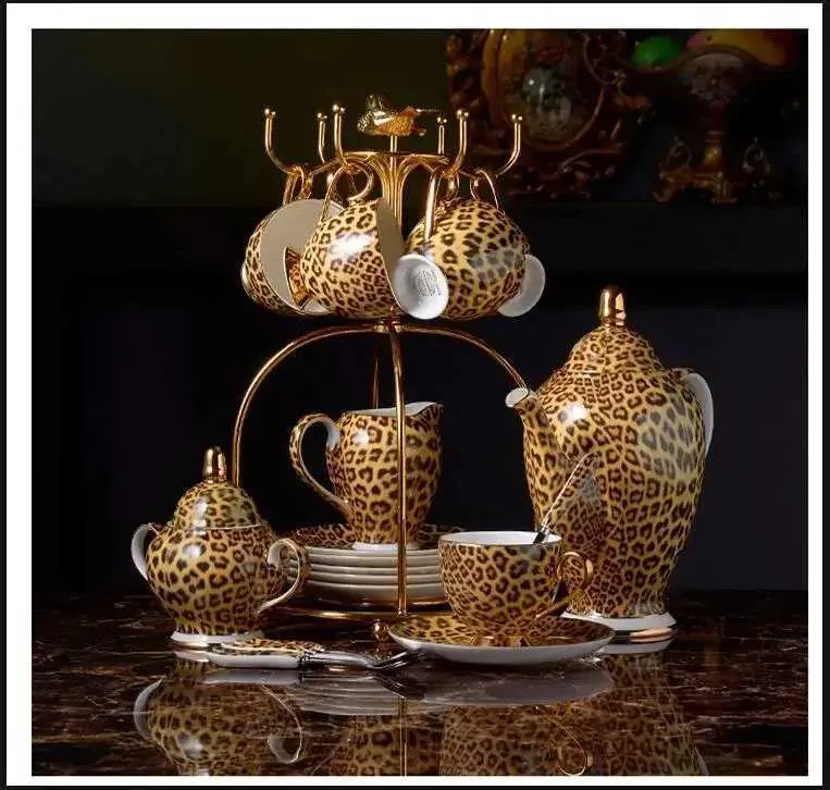 Bone China Tea Set Leopard Print Coffee Set, Luxury Ceramic Tea Set ...