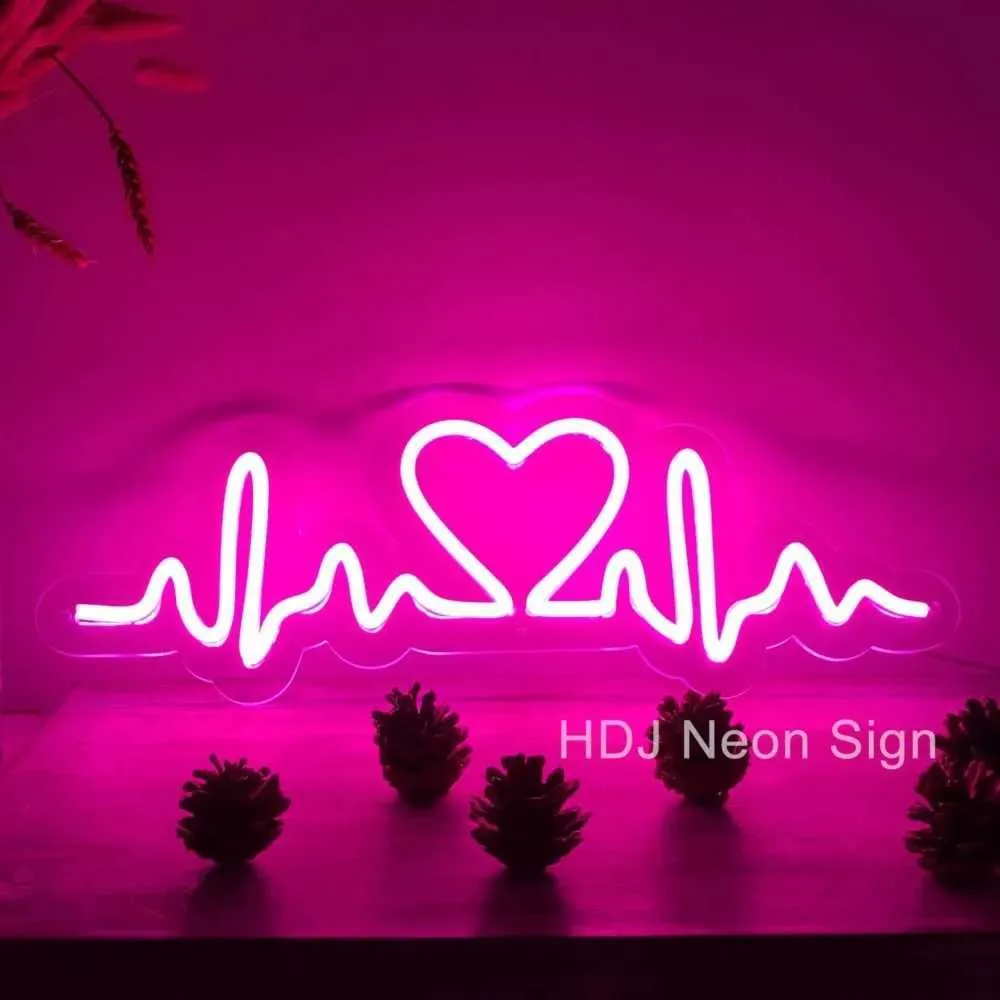 Customized Neon Lights Dual Heart Rate Curve LED Signs Room Wall ...