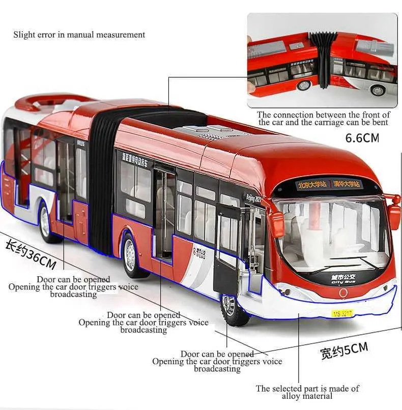 Model Toy Car: Large Articulated Double Section City Bus Toys With ...