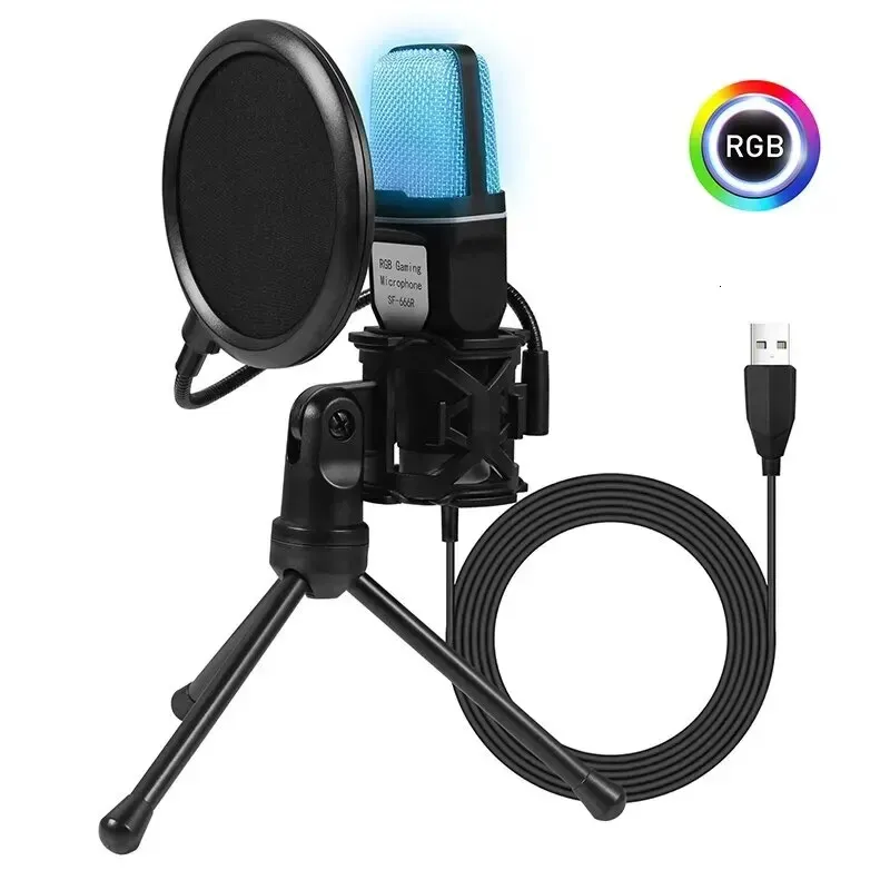 RGB Portable USB Gaming Usb Condenser Microphone For Podcast Recording ...