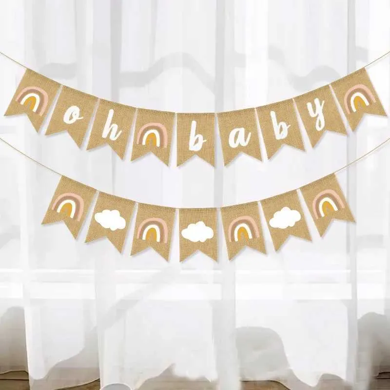 Rainbow Oh Baby Burlap Banner Garland - Gender Reveal, Baby Shower ...