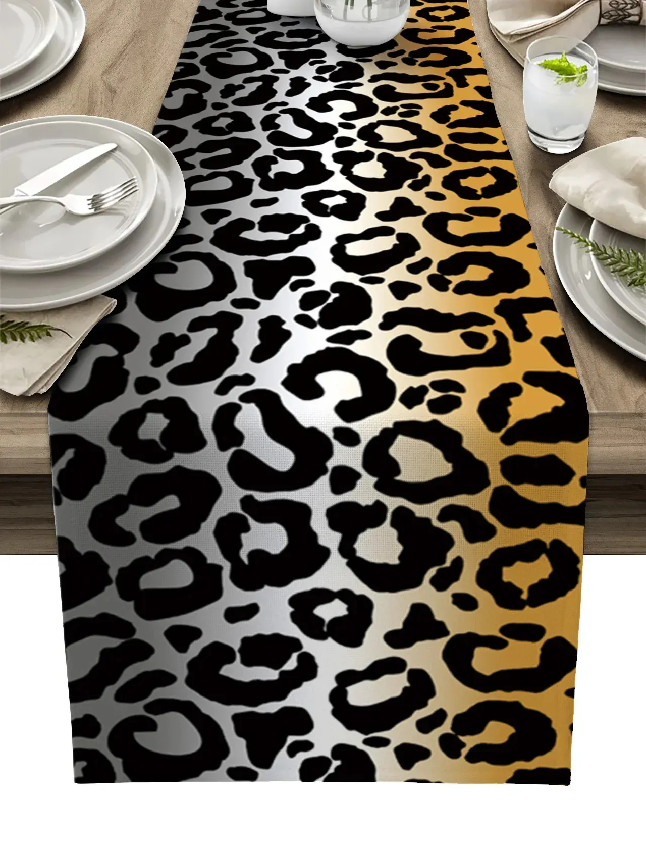 Leopard Print Gradient Linen Leopard Print Table Runner Animal Skin ...