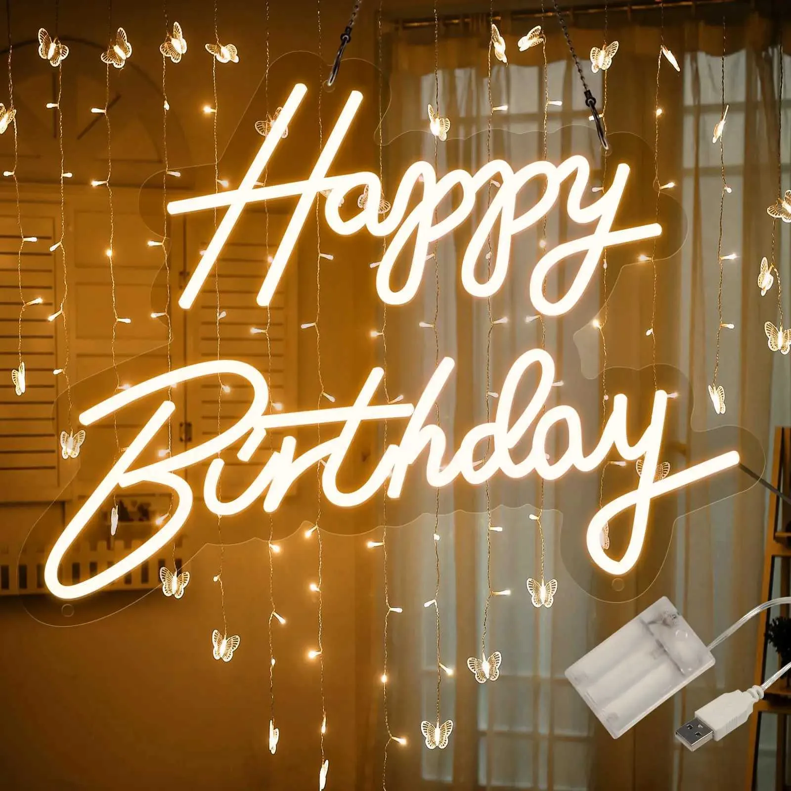 Happy Birthday Light Up Sign, LED Party Decoration, Battery Or USB ...