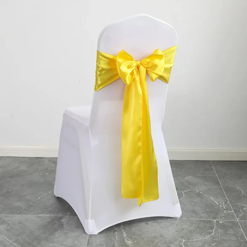 Gold Satin Chair Sash Bows, 17x275cm Chair Cover Ribbons for Wedding ...