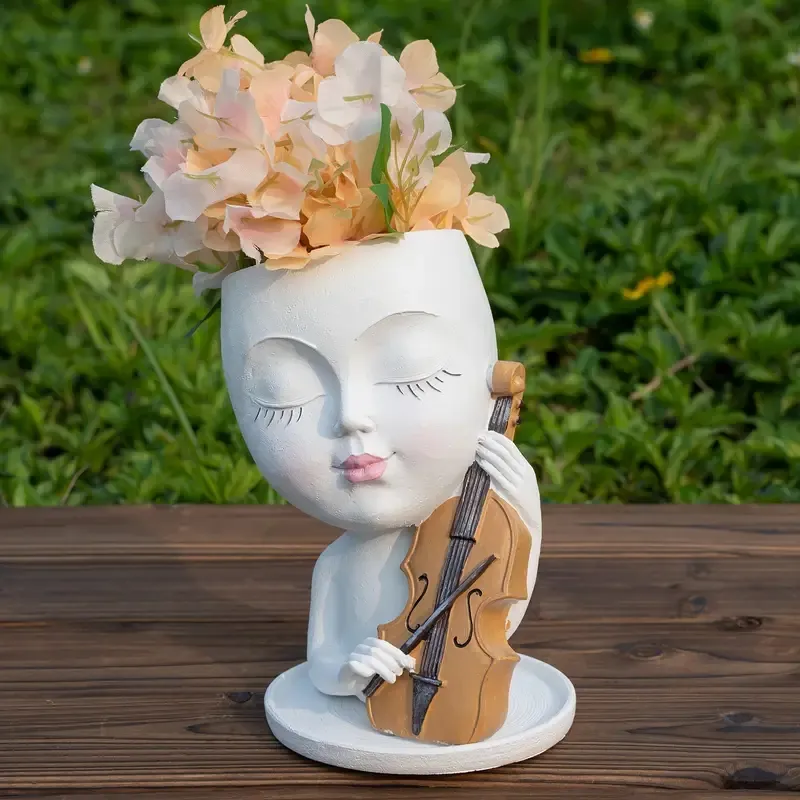 Art Deco Round Resin Face Vase Planter With Cello Design Perfect For ...