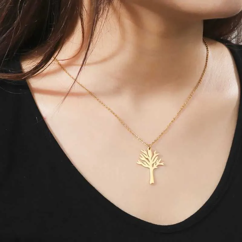Tree Of Life Gold Family Tree Necklace Titanium Steel Hip Hop Style ...