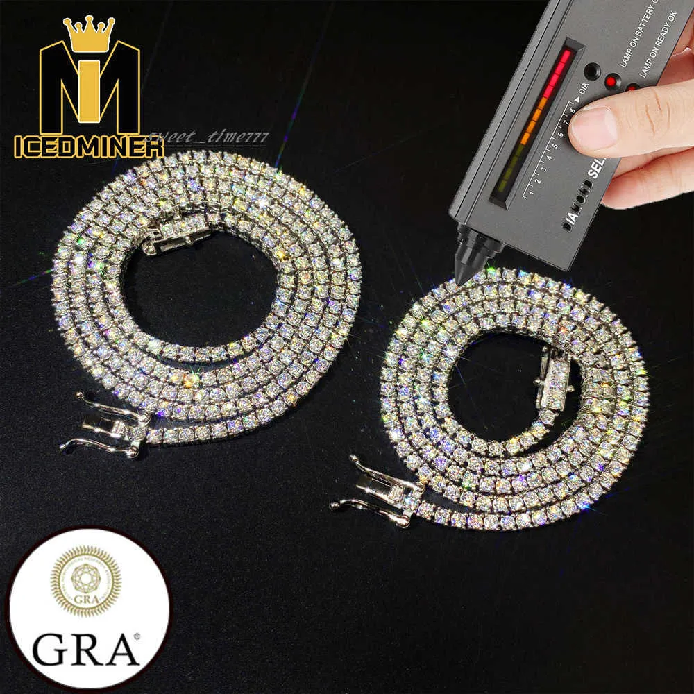 2mm Moissanite Tennis Chain Necklace - Iced Out, S925 Silver, Men ...
