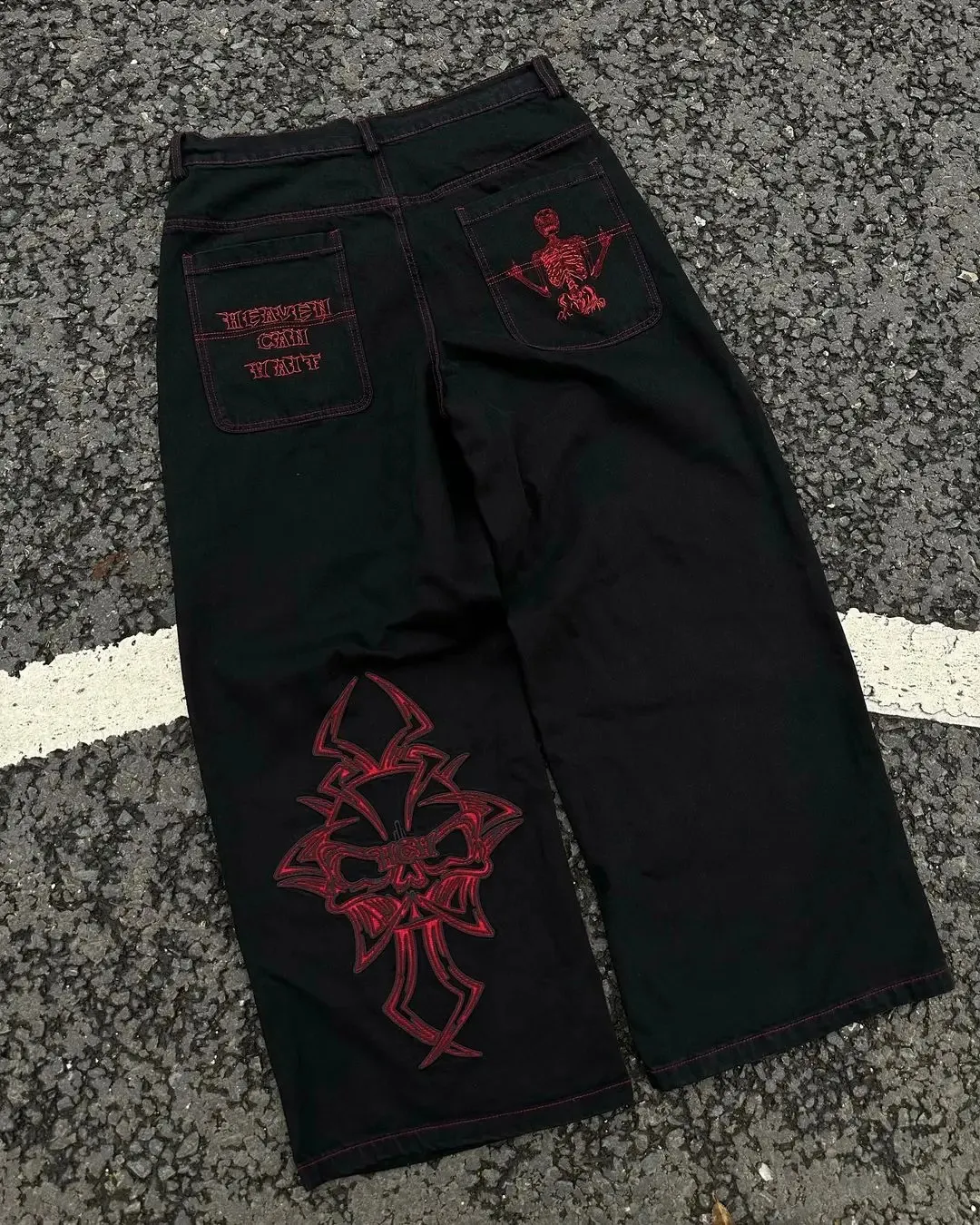 Streetwear Hcw Skull Embroidered Vintage Jeans Y2k Clothes Mens Hip Hop ...