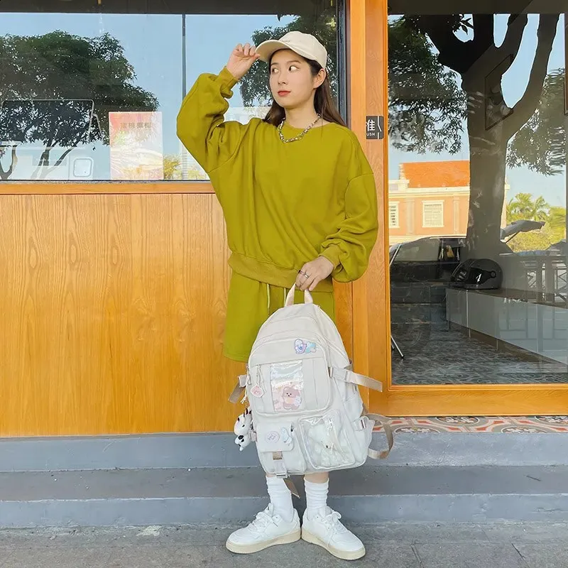 Preppy Large Capacity Backpack with Bear Pendant Badge - Cartoon School ...