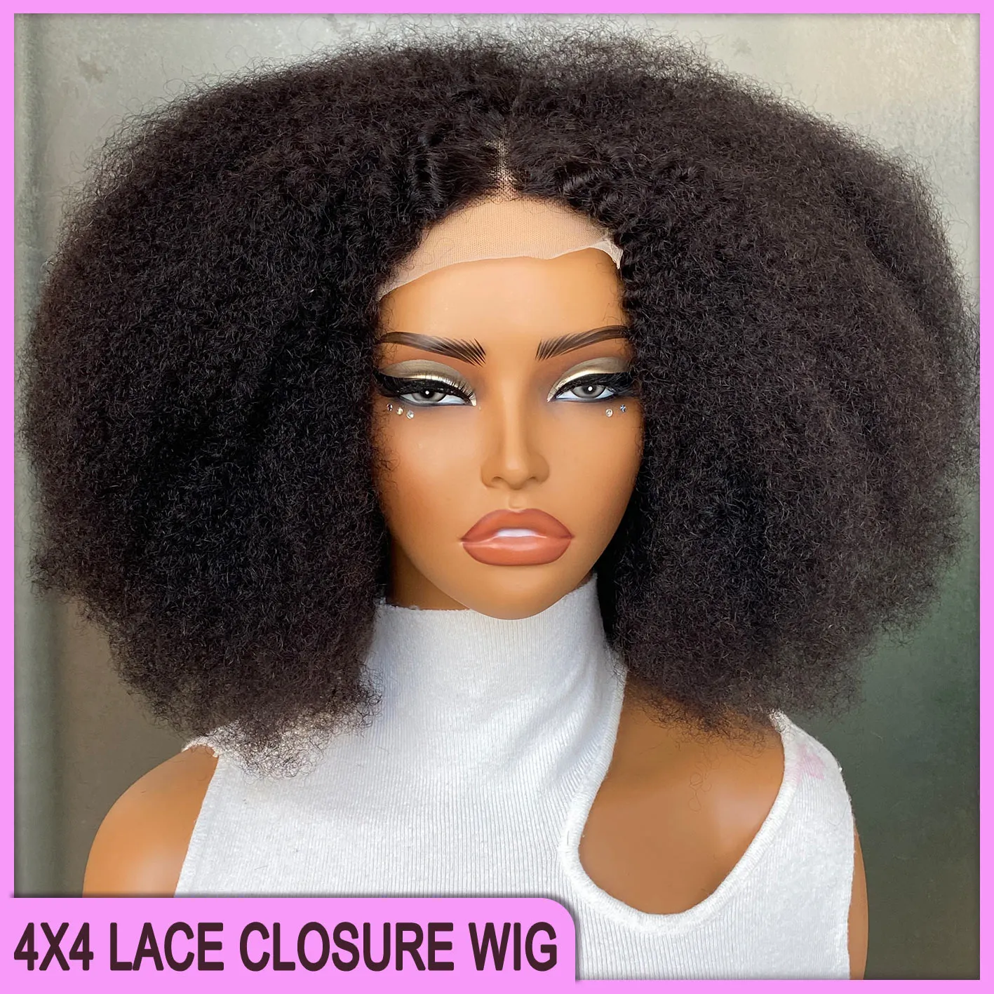 180 Density Kinky Curly Wig 4x4 Transparent Lace Closure Wig, 14 Inch ...