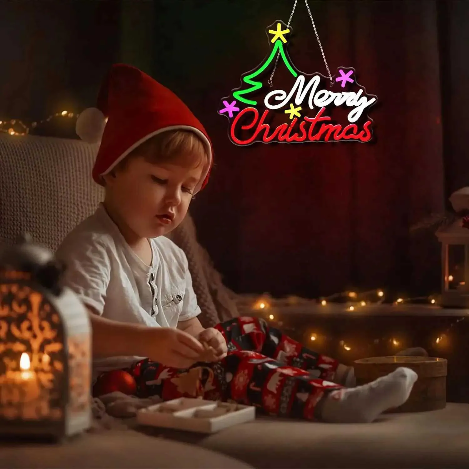 Christmas Presents Decoration With Lights LED Merry Christmas Neon Sign For Home Decor, Bars ...