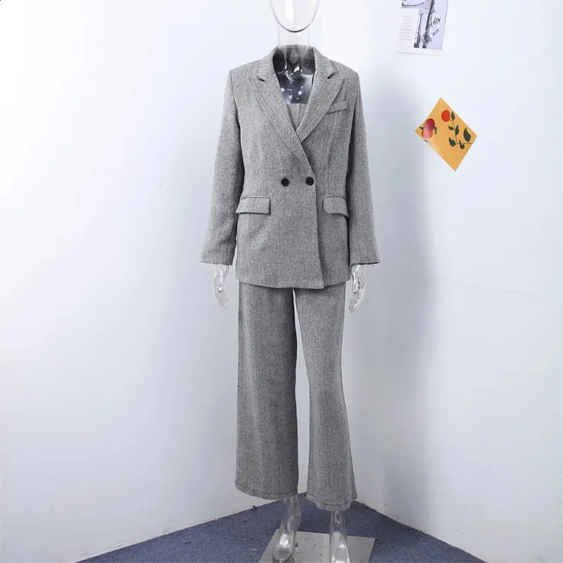 Fashion gray 3-piece pants set womens nylon jacket vest top and ankle ...