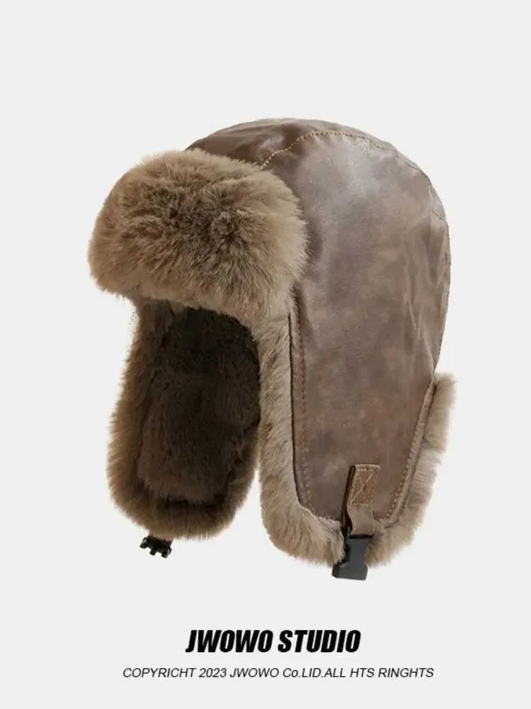 Men's Winter Hat with Ear Flaps, Warm Faux Leather Outdoor Hat with ...