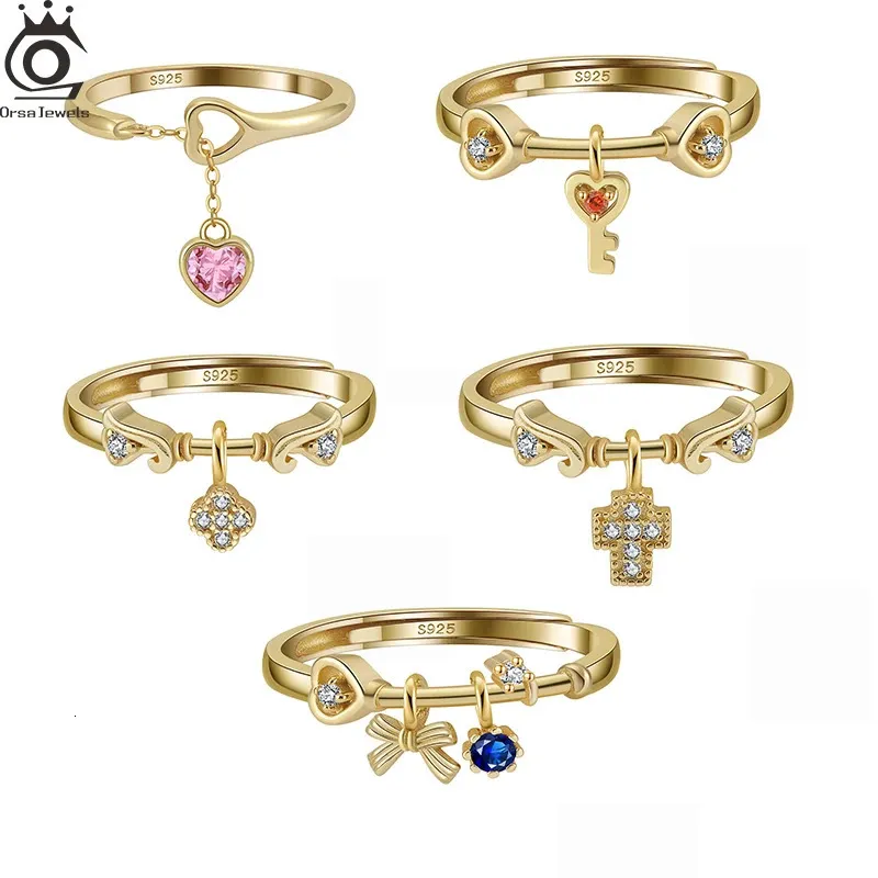 ORSA JEWELS Retro Pendant Ring 925 Silver Spear Cube Zircon Adjustable ...