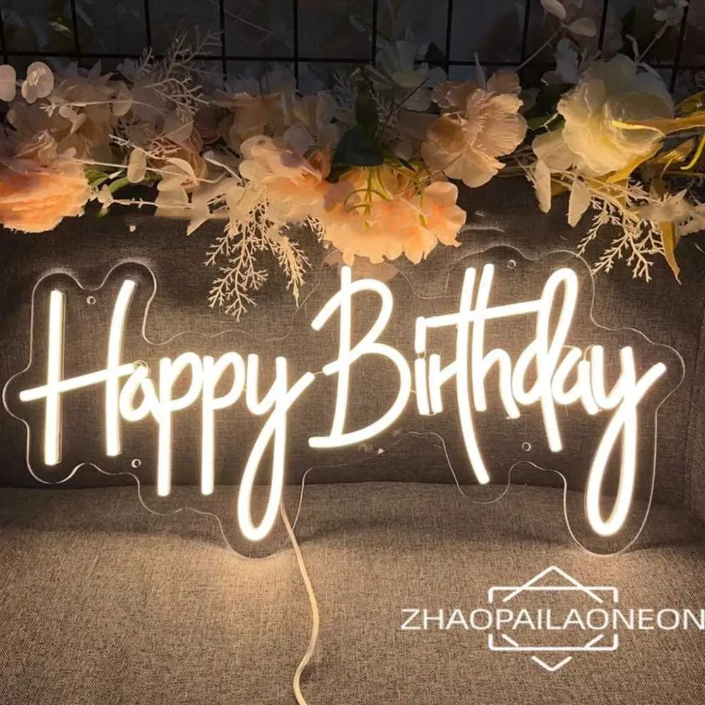 Happy Birthday LED Lights Neon Sign Festive Party Decoration, Wall Art ...