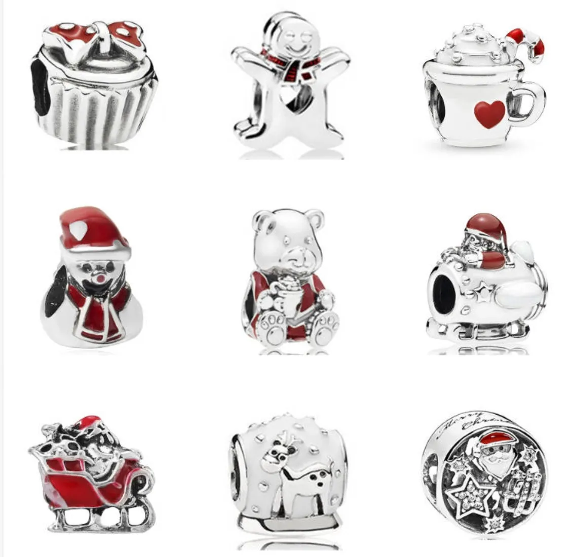 Santa Charms Bracelet Red Hat, White & Red Outfit, Black Belt, Cheerful ...