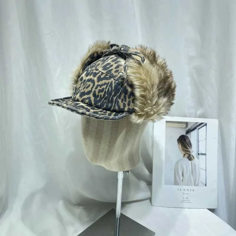 Leopard Print Plush Short Brim Lei Feng Hats - Winter Warm Ear ...