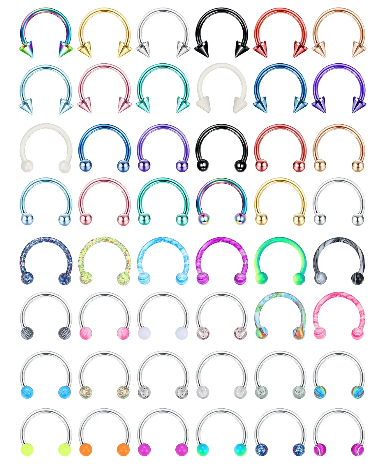 48 Pack 16G Stainless Steel Horseshoe Nose & Ear Piercing Rings ...