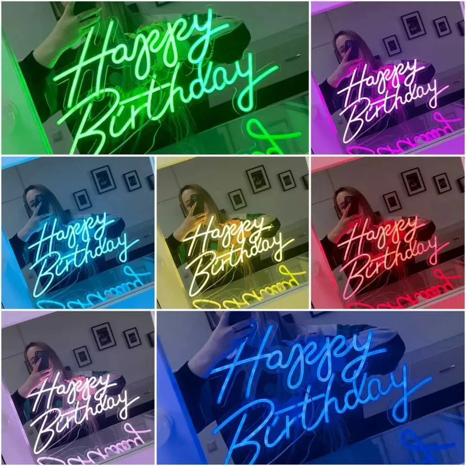 Happy Birthday LED Lights 30 Inch Neon Sign With Clear Acrylic Backing ...