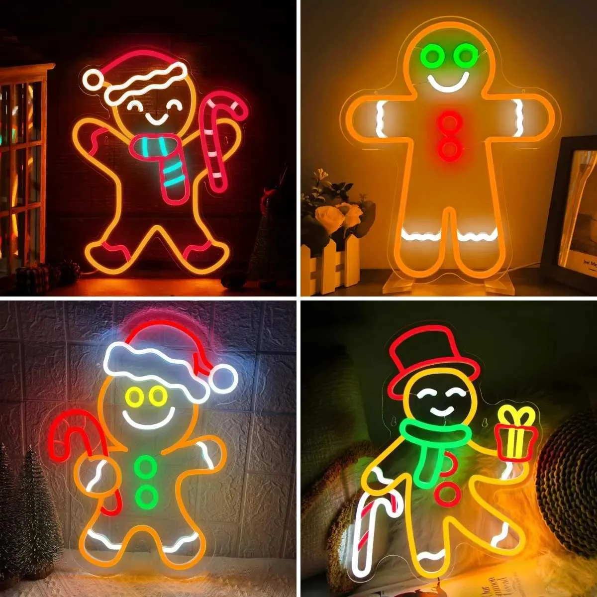 Gingerbread Man RGB LED Neon Christmas Sign for Indoor Night Use in ...
