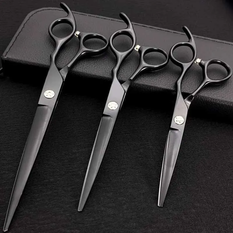 Professional Barber Scissors Set 6.5, 7.5, and 8.5 Inches with Black ...