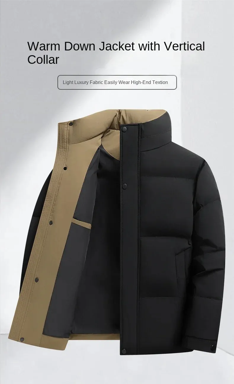 COZOKWANTER Mens White Duck Down Jacket Thick Warm Stand Collar Winter ...