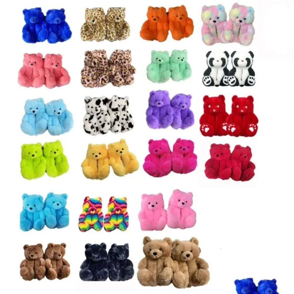 Teddy Bear Slippers: Women's Warm Plush House Slippers Funny Cartoon ...