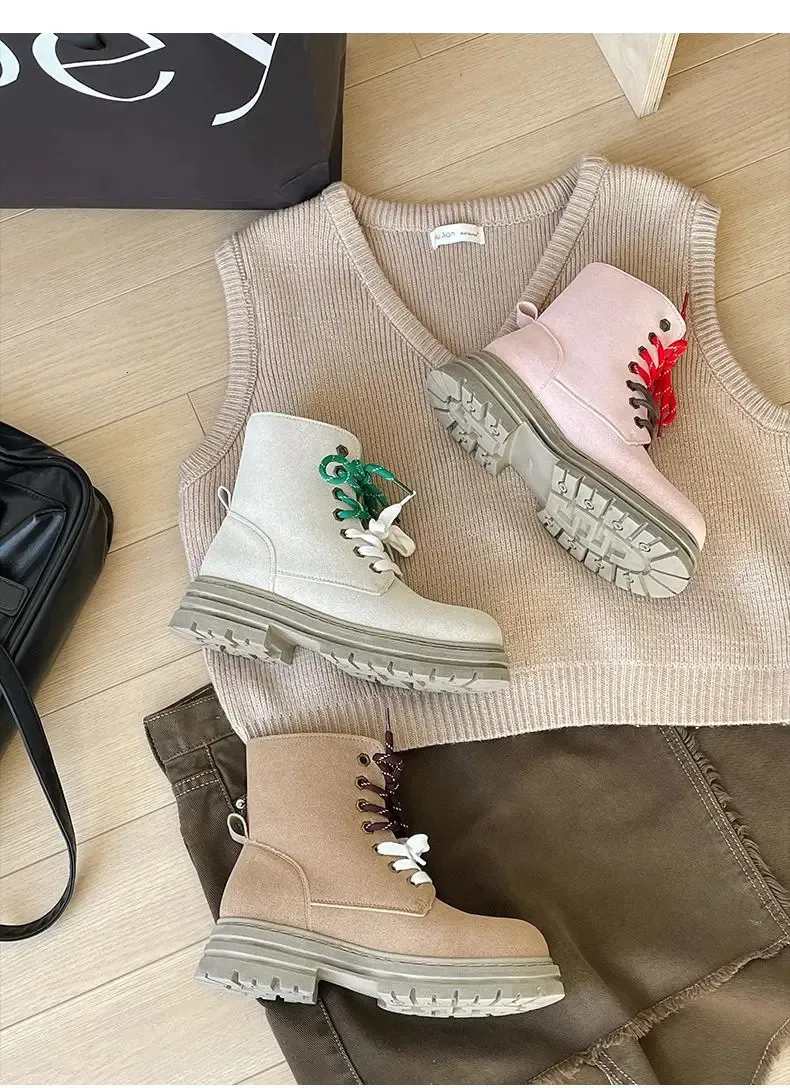 Womens Lace Up Boots PU Wedge Heel Round Toe Short Barrel Half Boots ...