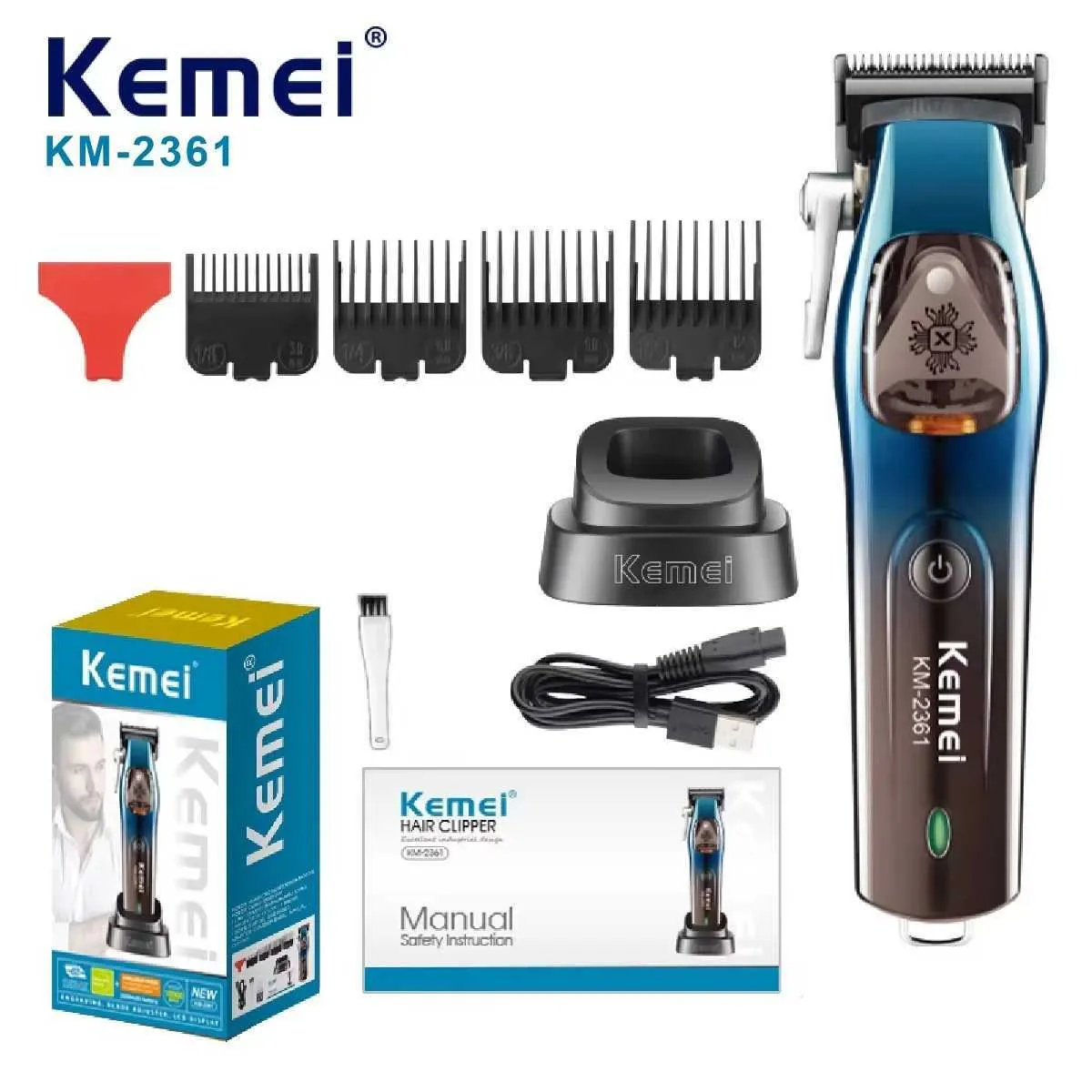 Kemei Professional Hair Clipper Rotary Motor 10000 RPM Rechargeable ...