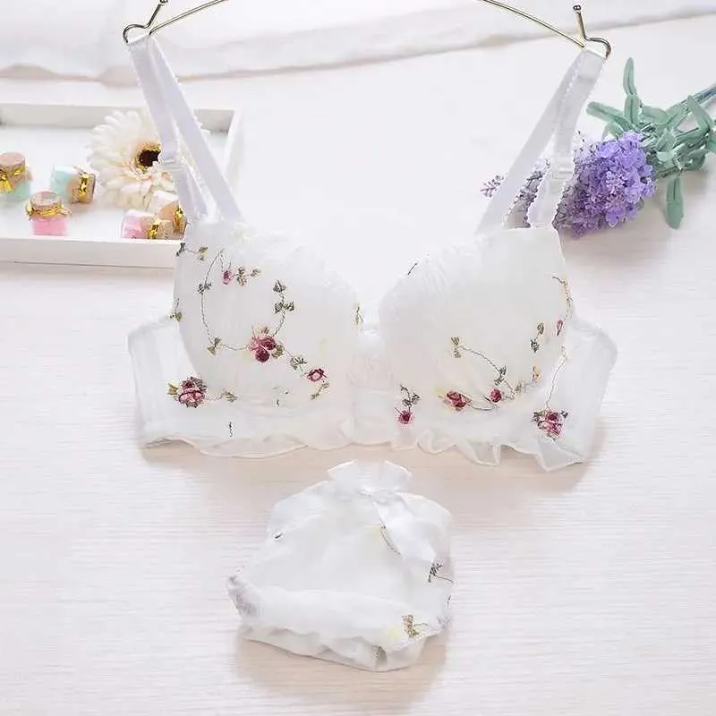 Womens Cotton Underwear Set Floral Lace Bra and Panties with Middle ...