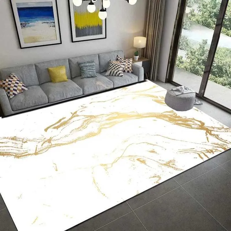Luxury Marble Texture Rug, White & Black, Large Size, Washable, Living ...