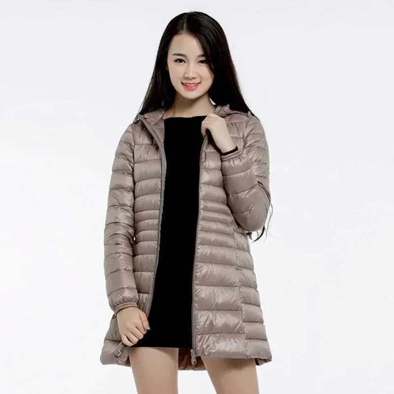 Women's White Duck Down Parka - Ultra Light Hooded Winter Jacket with ...