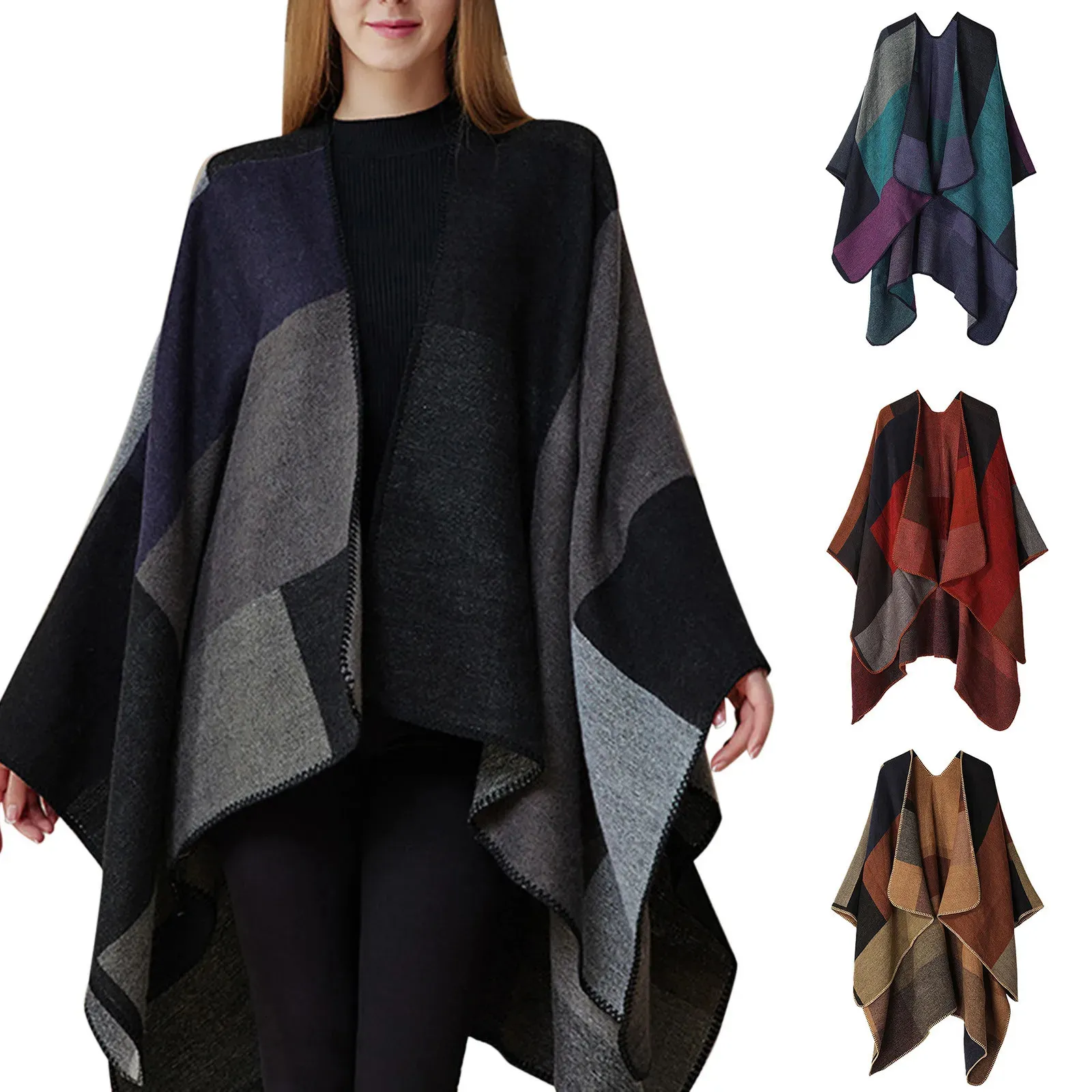 Plaid Women's Winter Amazon Woolen Shawl Wraps With Open Front Poncho Cape And Oversized Capes ...