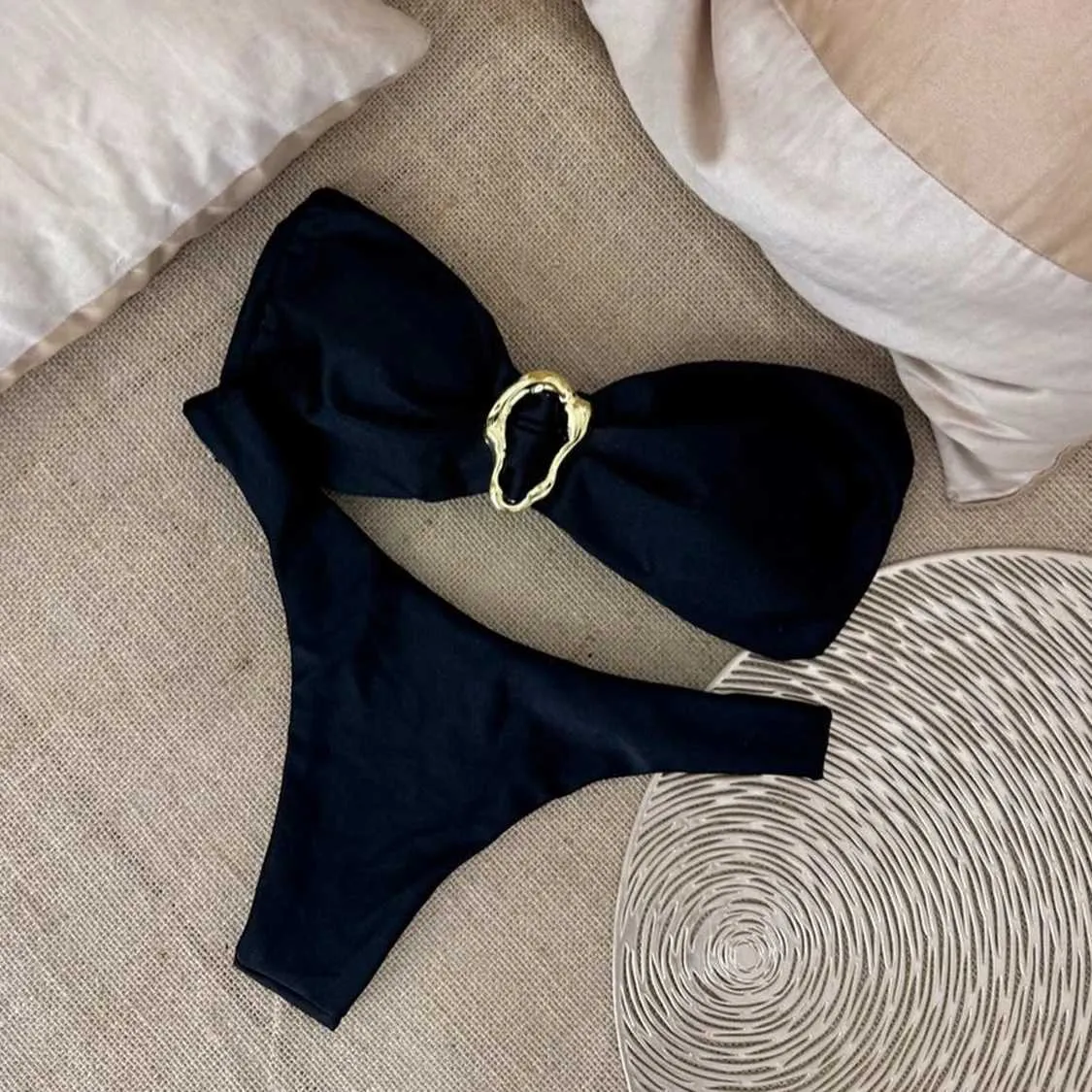Women's Push Up Bandeau Bikini Set - Brazilian Thong Micro Bikini ...