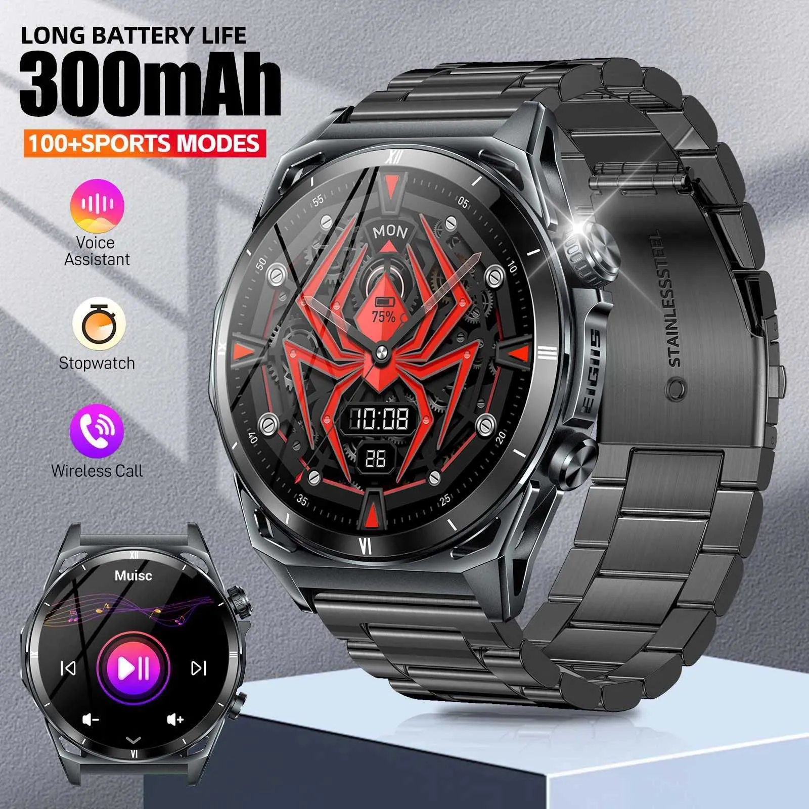 EIGIS Smart Watch KE6 1.43-inch AMOLED Display Black Sports Watch BT ...