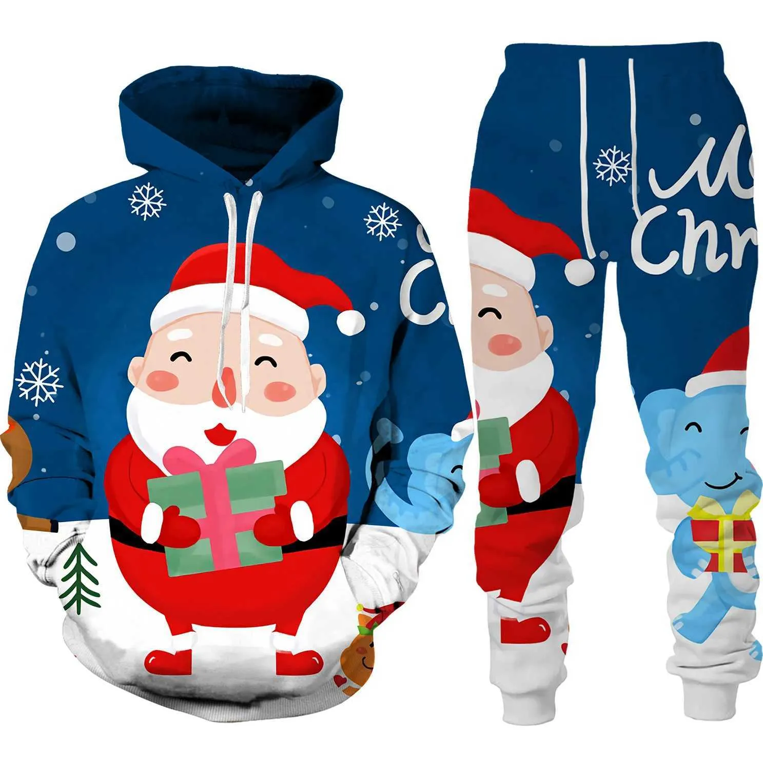 Santa Claus 3D Printed Boys And Girls Tracksuit Set Casual Hoodie And ...