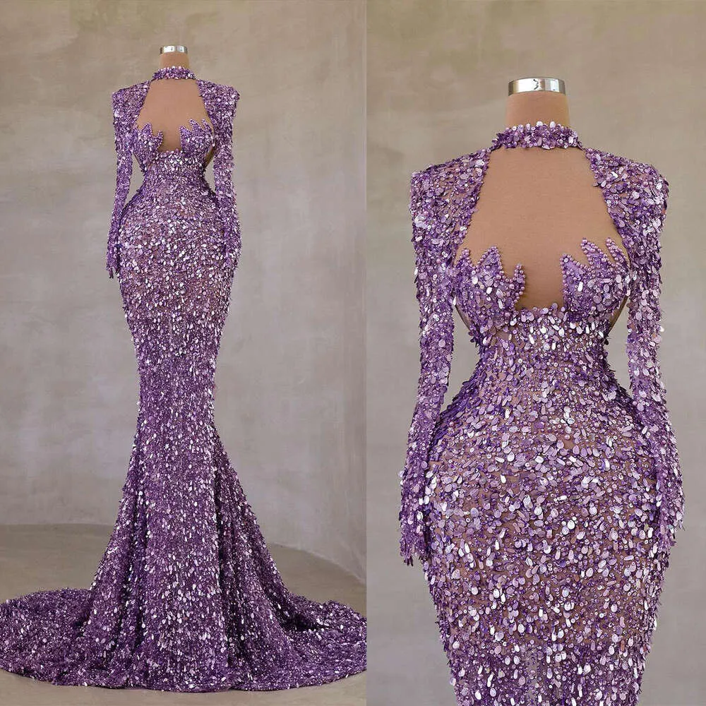 Custom Made Purple Mermaid Prom Purple Sequin Dress With Sequins ...