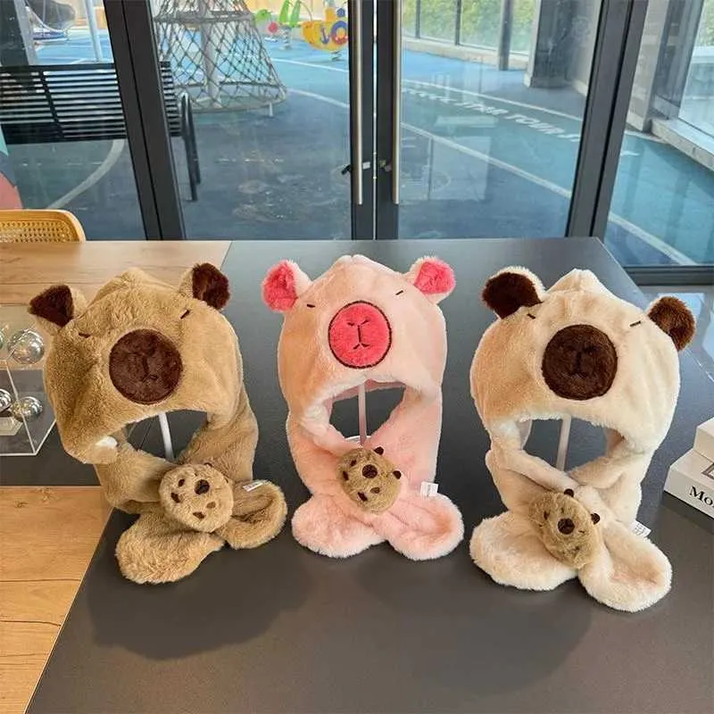Childrens Capybara One Piece Winter Hat With Thick Fur Scarf And ...