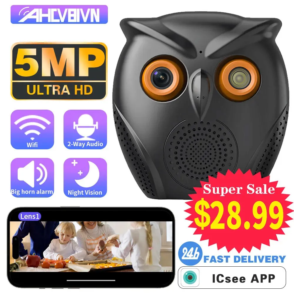 5MP HD WiFi Night Owl Surveillance Cameras With 2 Way Audio, Owl Shape ...