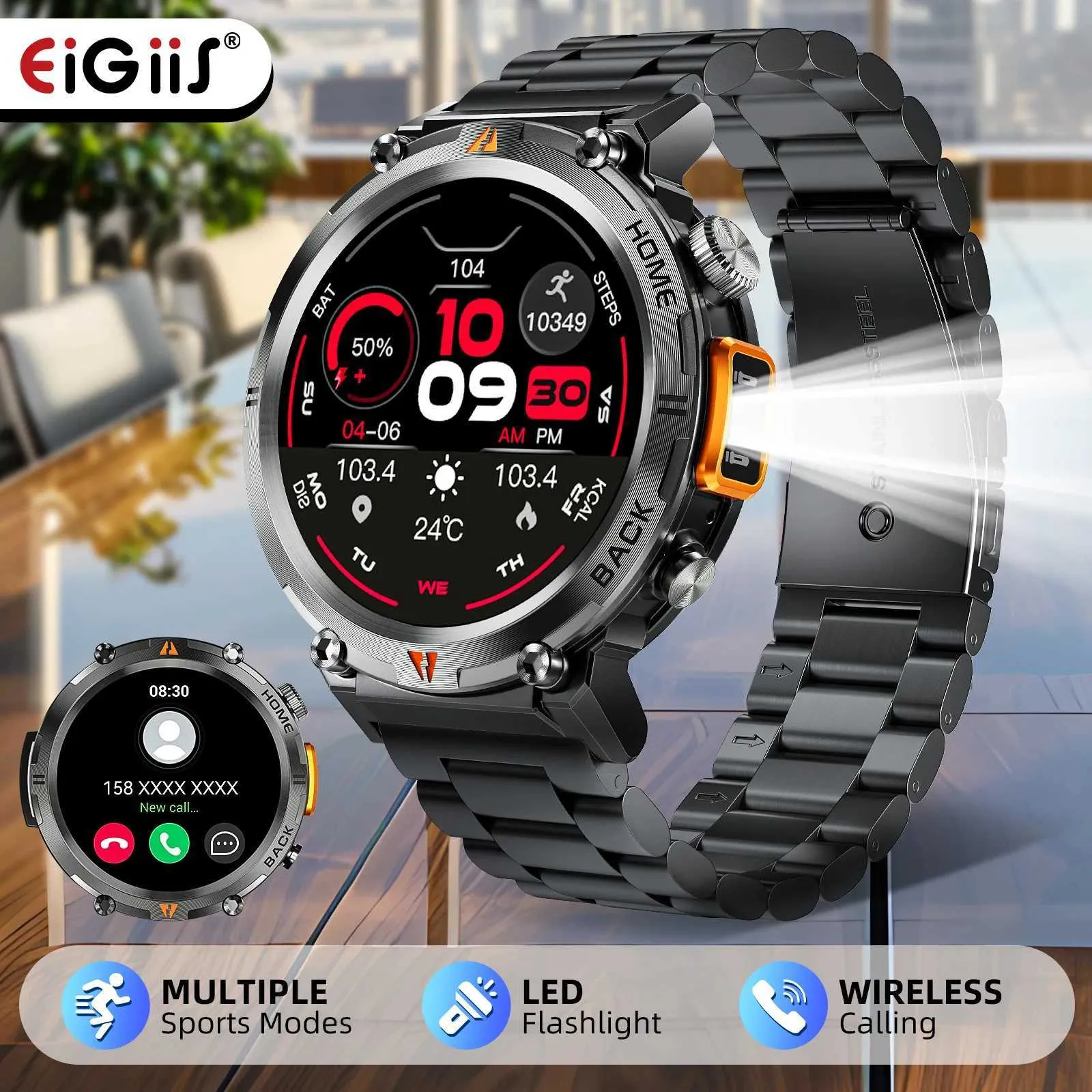 EIGIS KE3 BT Call Smart Watch Mens Full Touch Screen Health Monitor ...