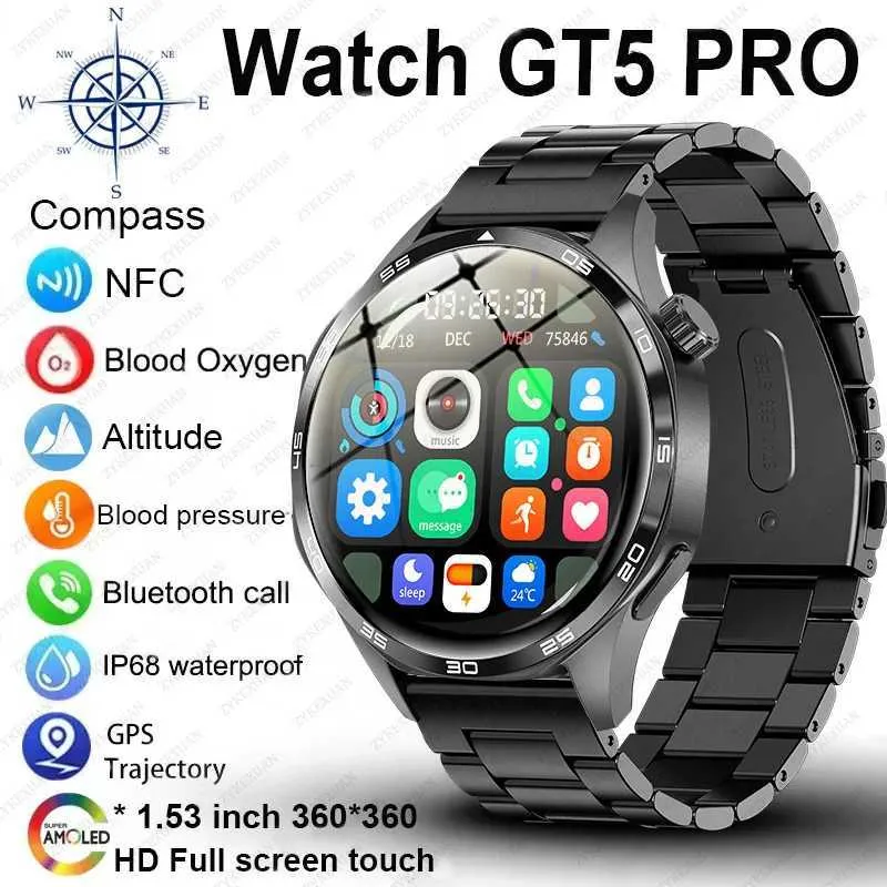 GT5 Pro smartwatch men's NFC GPS tracker AMOLED 360 × 360 screen heart ...