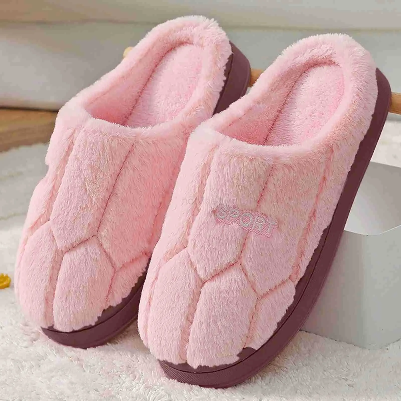 New Wen Fur Pink Fuzzy Slippers For Couples Fluffy Slides For Autumn ...