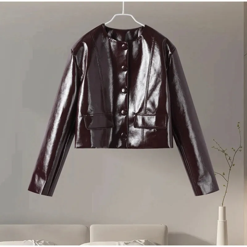 Leather jacket women's clothing short acetate sleeveless vest vintage ...