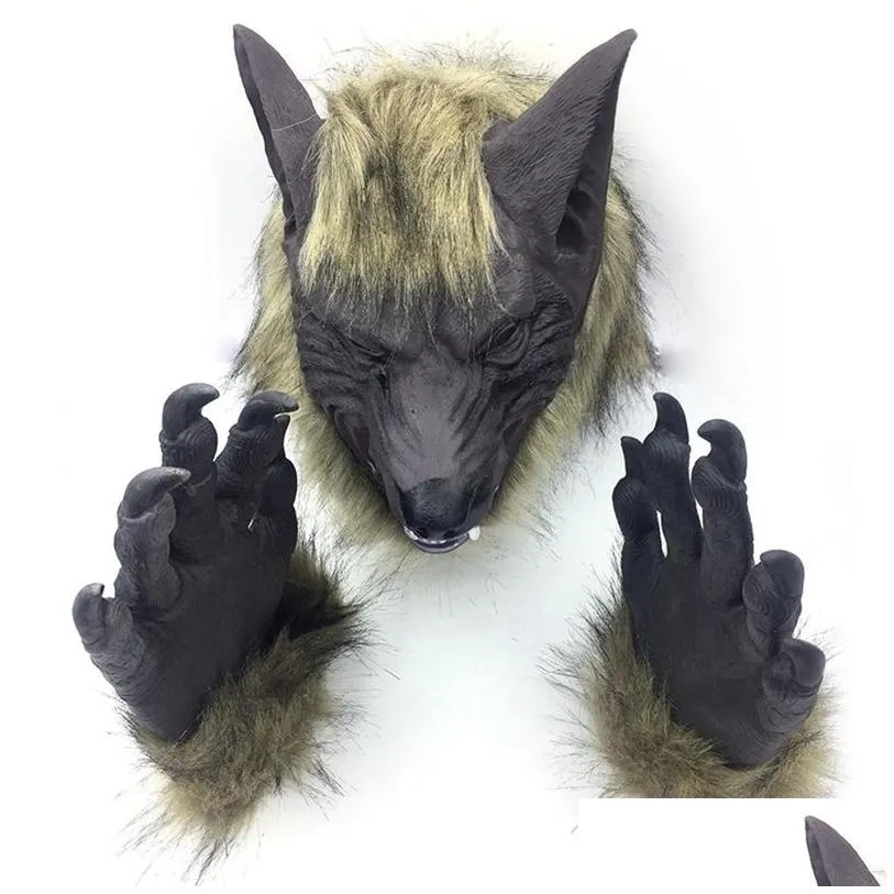 Animal Head Latex Full Face Werewolf Wildcraft Mask And Gloves Set For ...