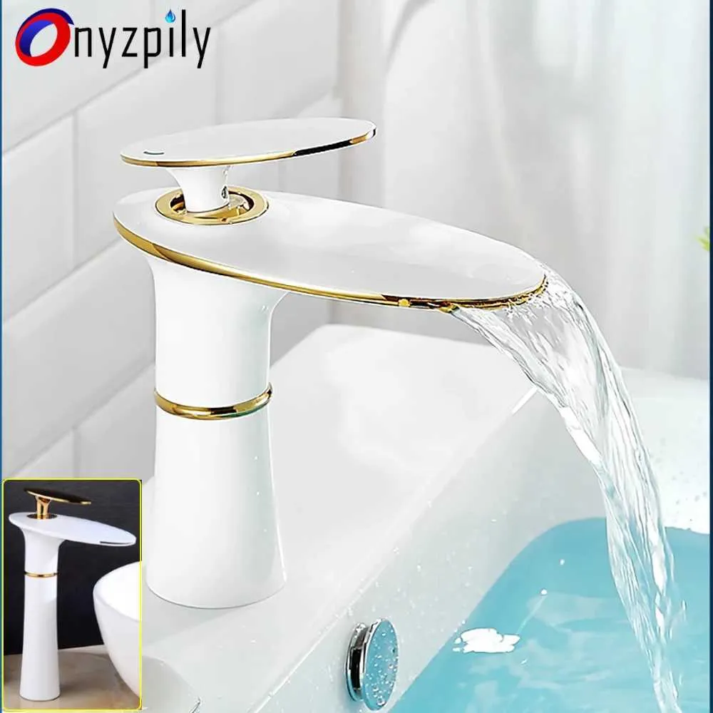 Luxury Single Handle Waterfall Basin Waterfall Bathroom Faucet In White ...