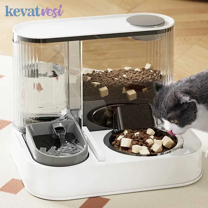 Cat Feeders 2 in 1 Automatic Pet Feeder and Water Dispenser with Large ...