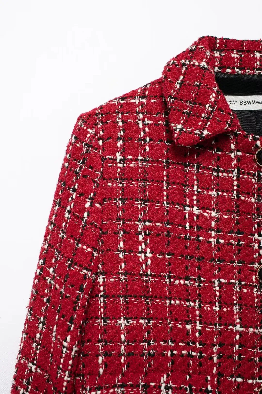 Edsa Women's Coarse Tweed Red Jacket with Shoulder Pads, Single Chest ...
