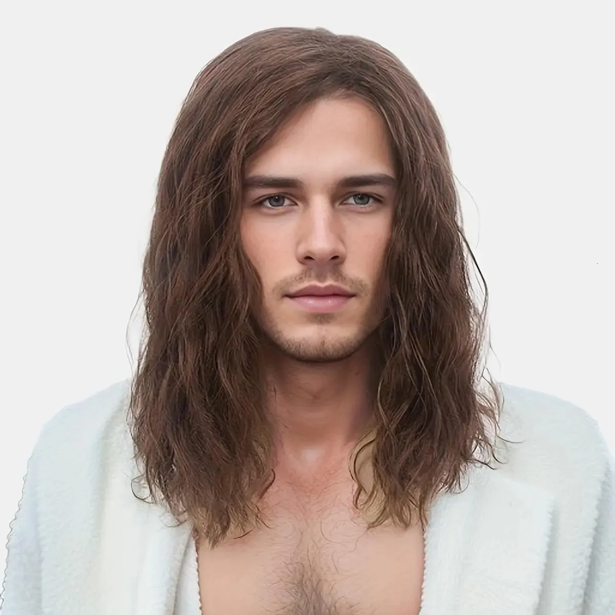 Brown Synthetic Shoulder-Length Corn Perm Wig for Men with Heat ...